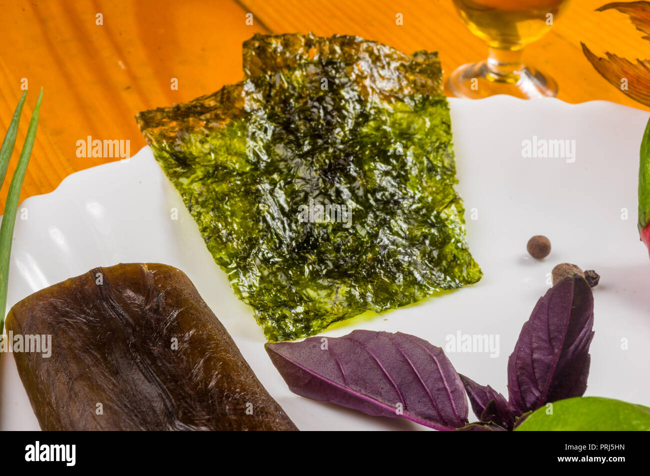 still life - Garfish, billfish raw and fresh, top view, with onions ...