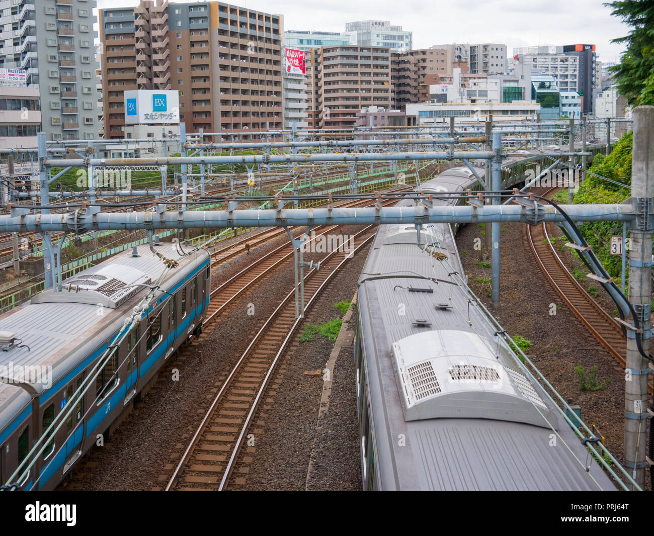 Tokyo, Japan - September 10, 2018: View of Tokyo train from a bridge in ...