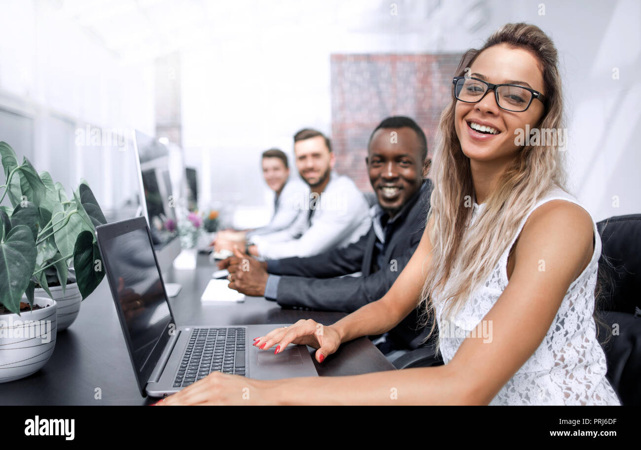 business woman and a group of employees in the computer room Stock ...