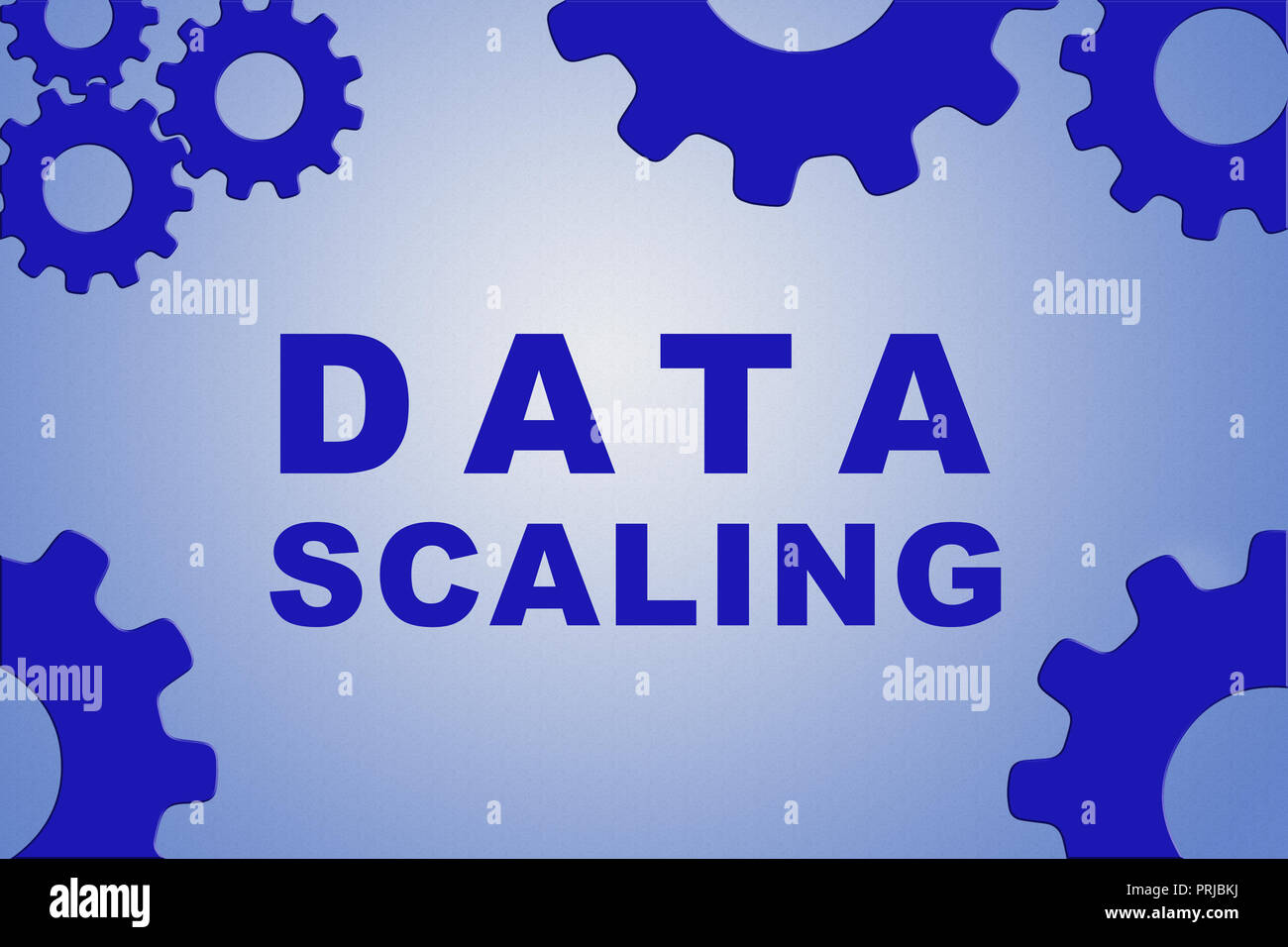 DATA SCALING sign concept illustration with blue gear wheel figures on ...