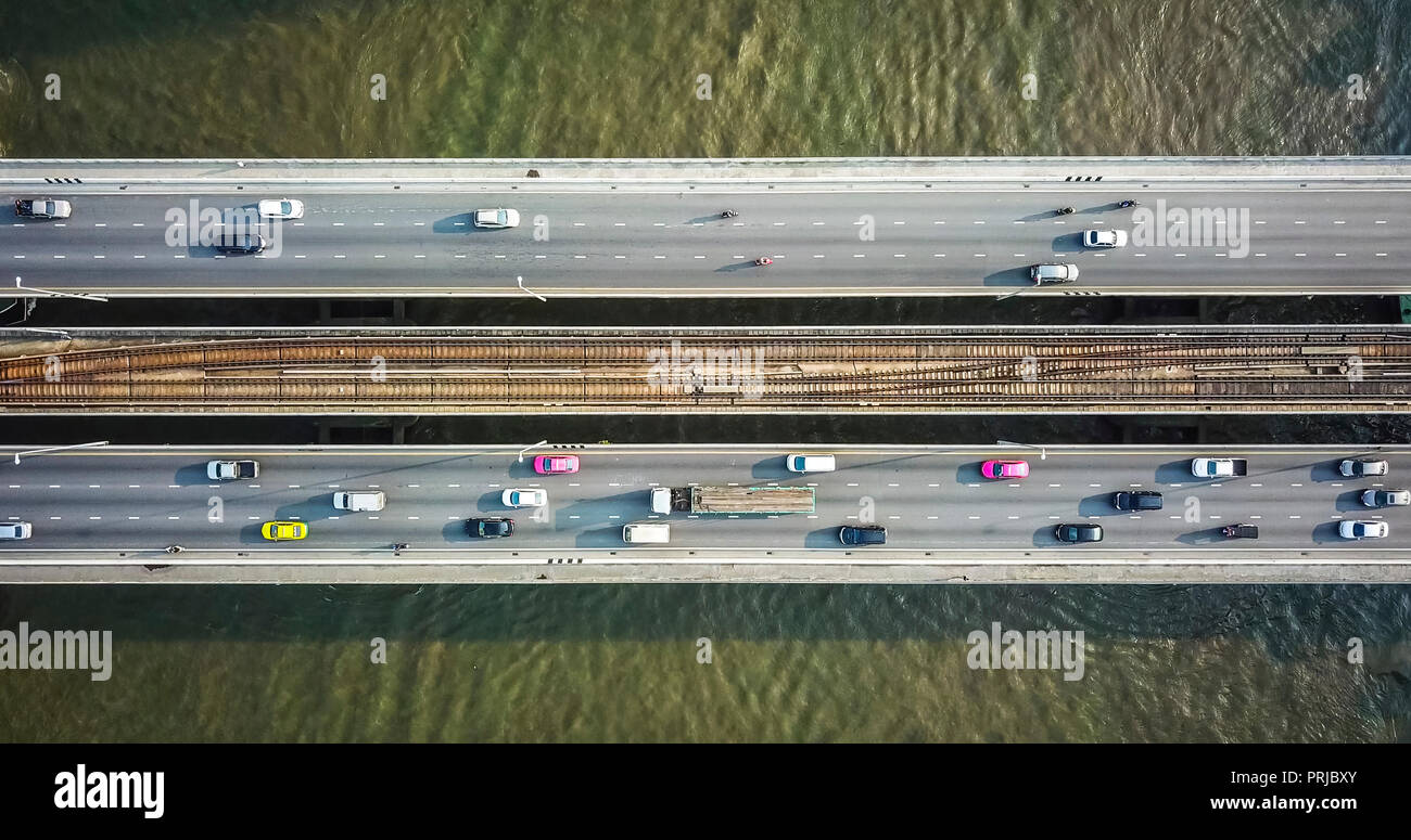 Aerial drone photograph of traffic in metropolis city Stock Photo - Alamy