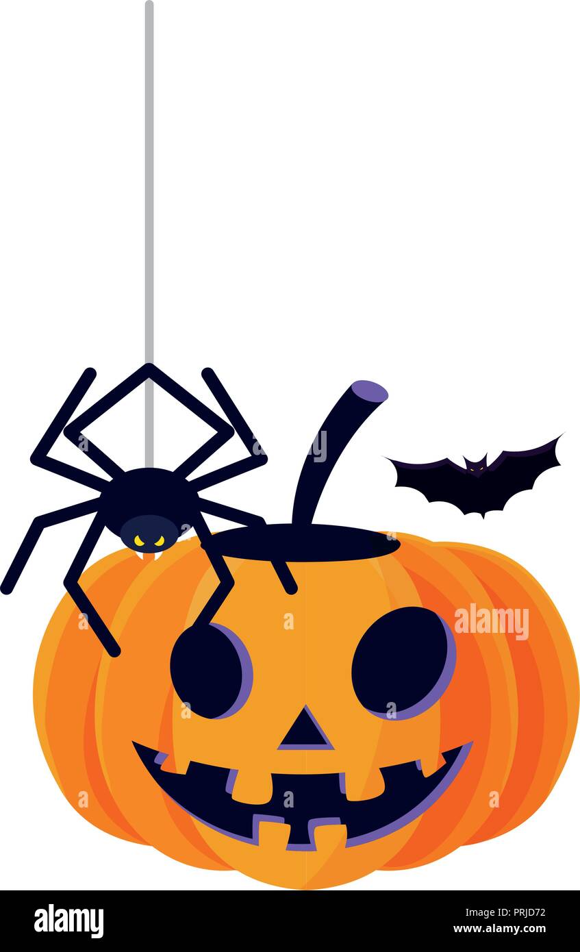 happy halloween pumpkin with spider vector illustration design Stock ...