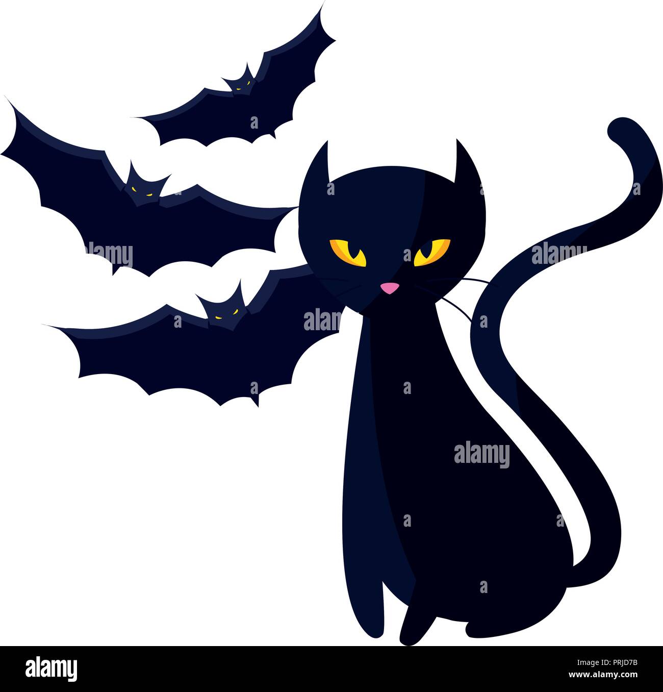 halloween black cat with bats flying vector illustration design Stock ...
