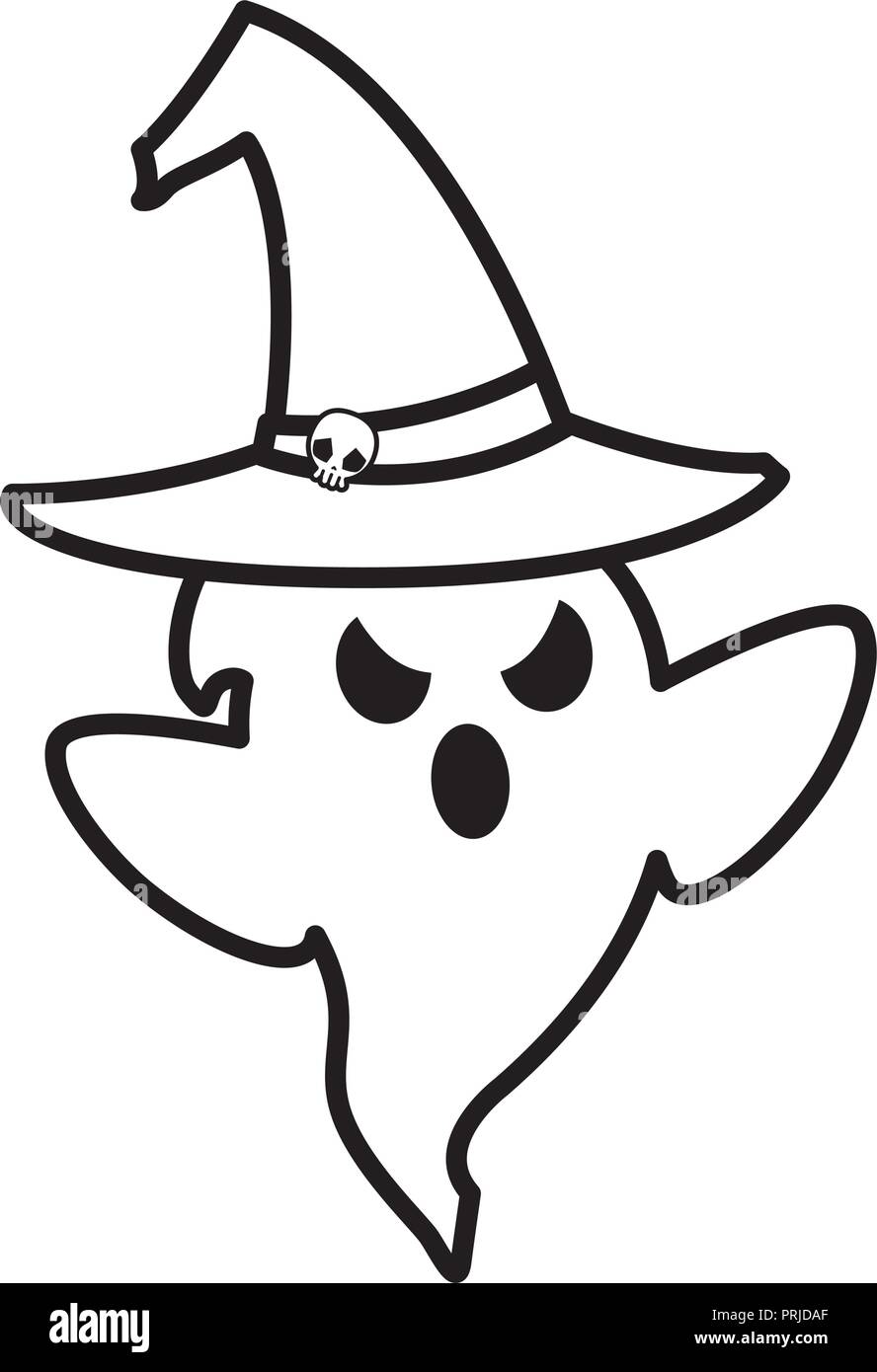 happy halloween ghost with witch hat vector illustration design Stock ...