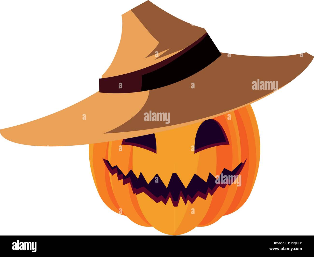 happy halloween pumpkin with straw hat vector illustration design Stock ...