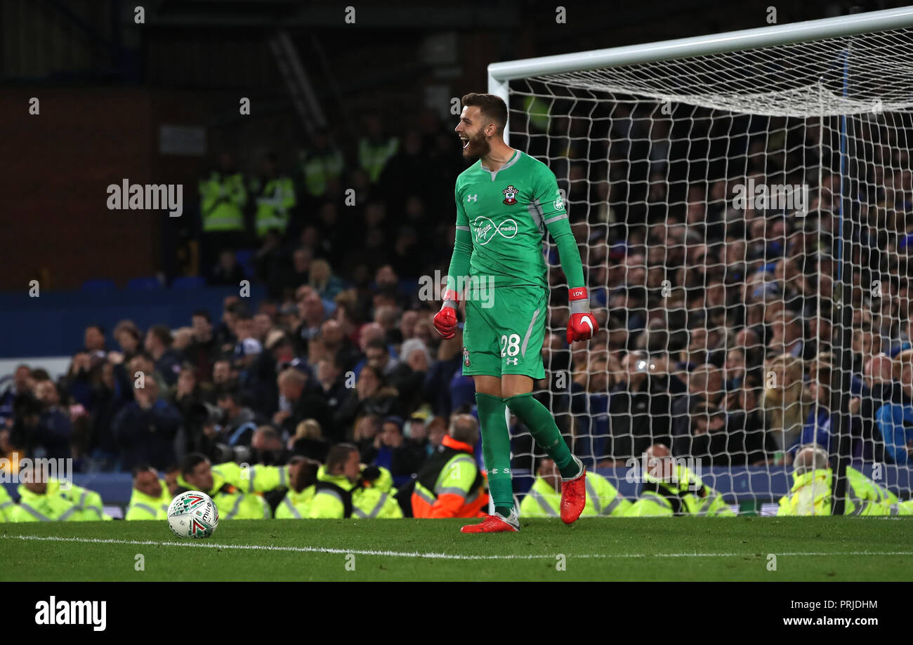 Southampton goalkeeper Angus Gunn reacts during the penalty shoot out ...