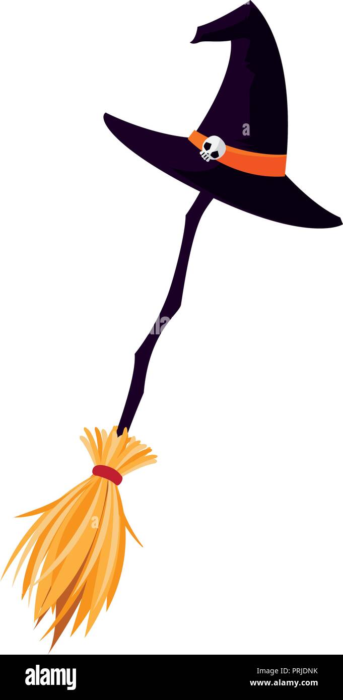 halloween witch broom with hat vector illustration design Stock Vector ...