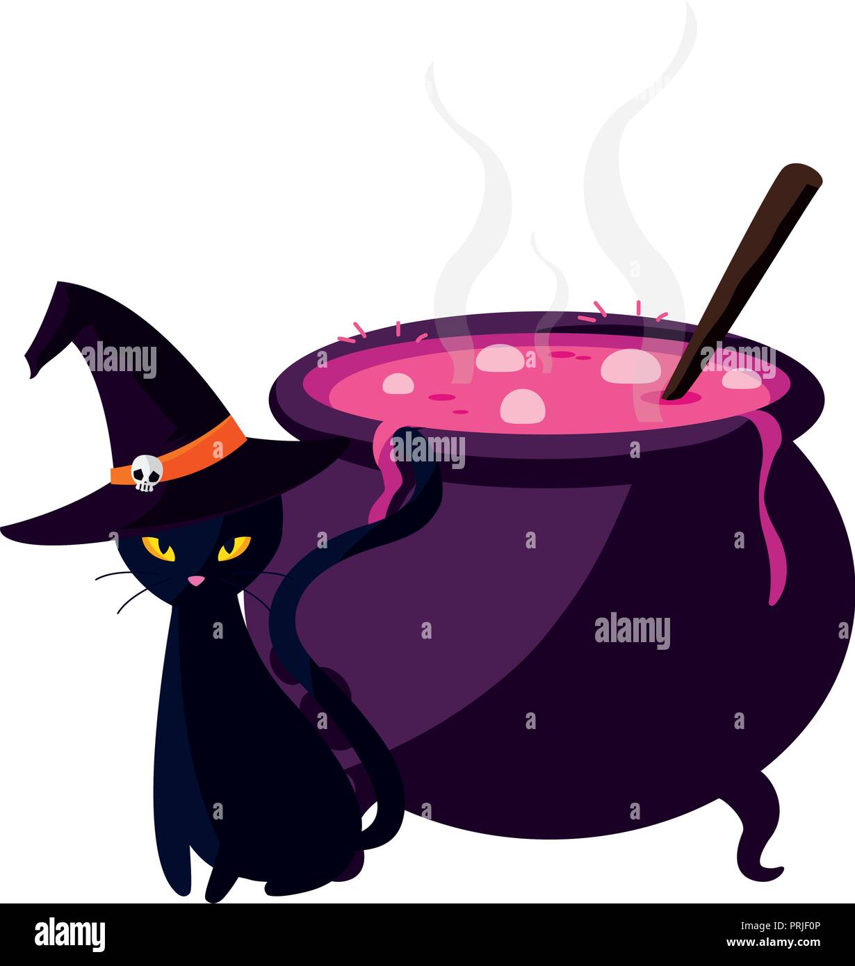 happy halloween cauldron with cat vector illustration design Stock ...