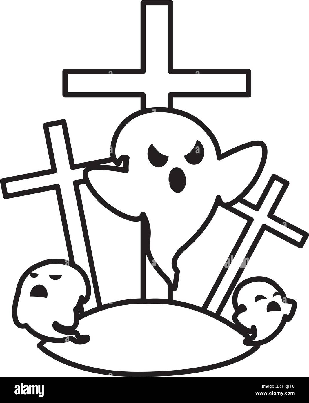 halloween gravestone with ghosts vector illustration design Stock ...