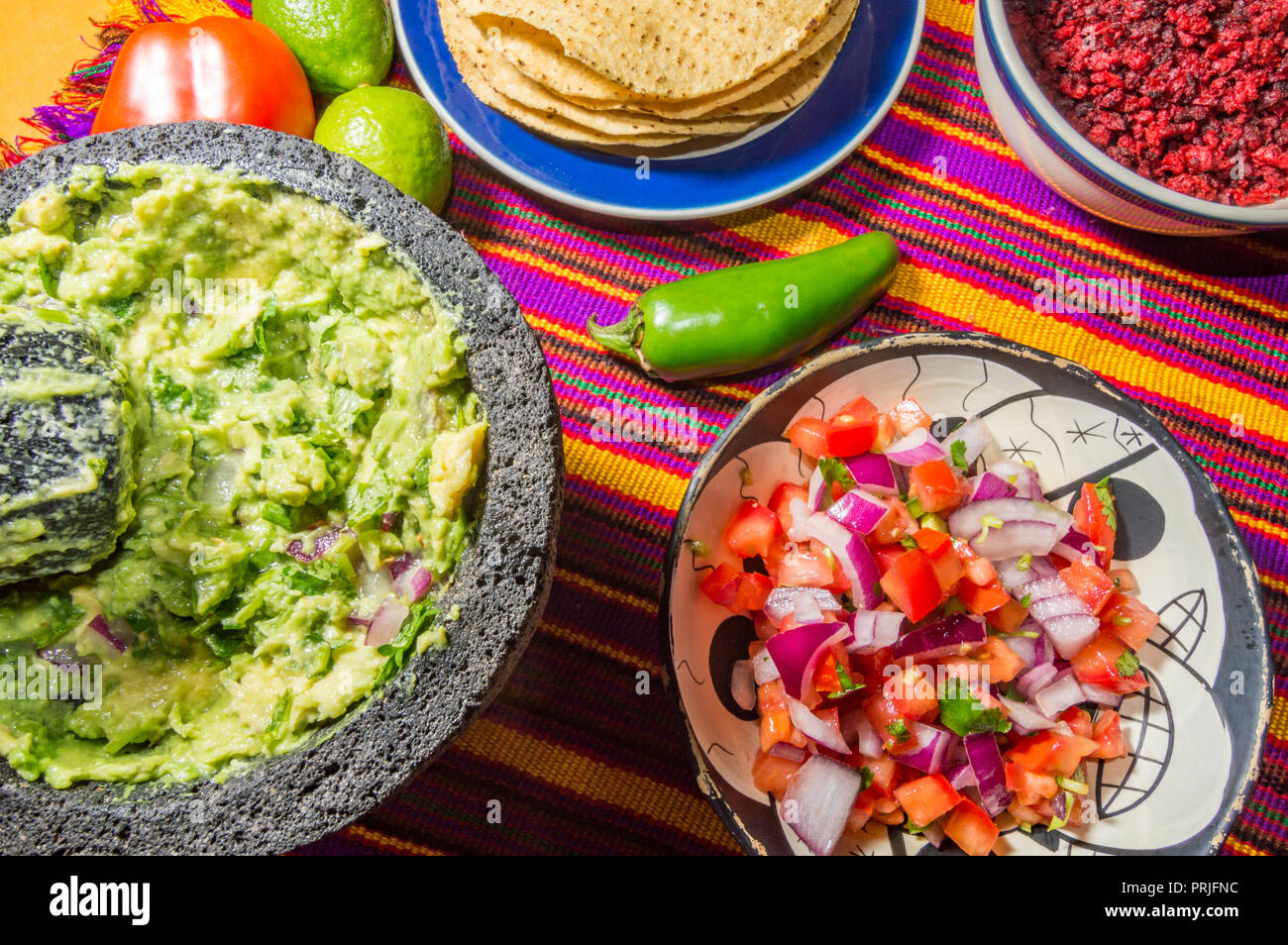 Fresh organic vegetarian Mexican food on traditional Maya textile Stock ...