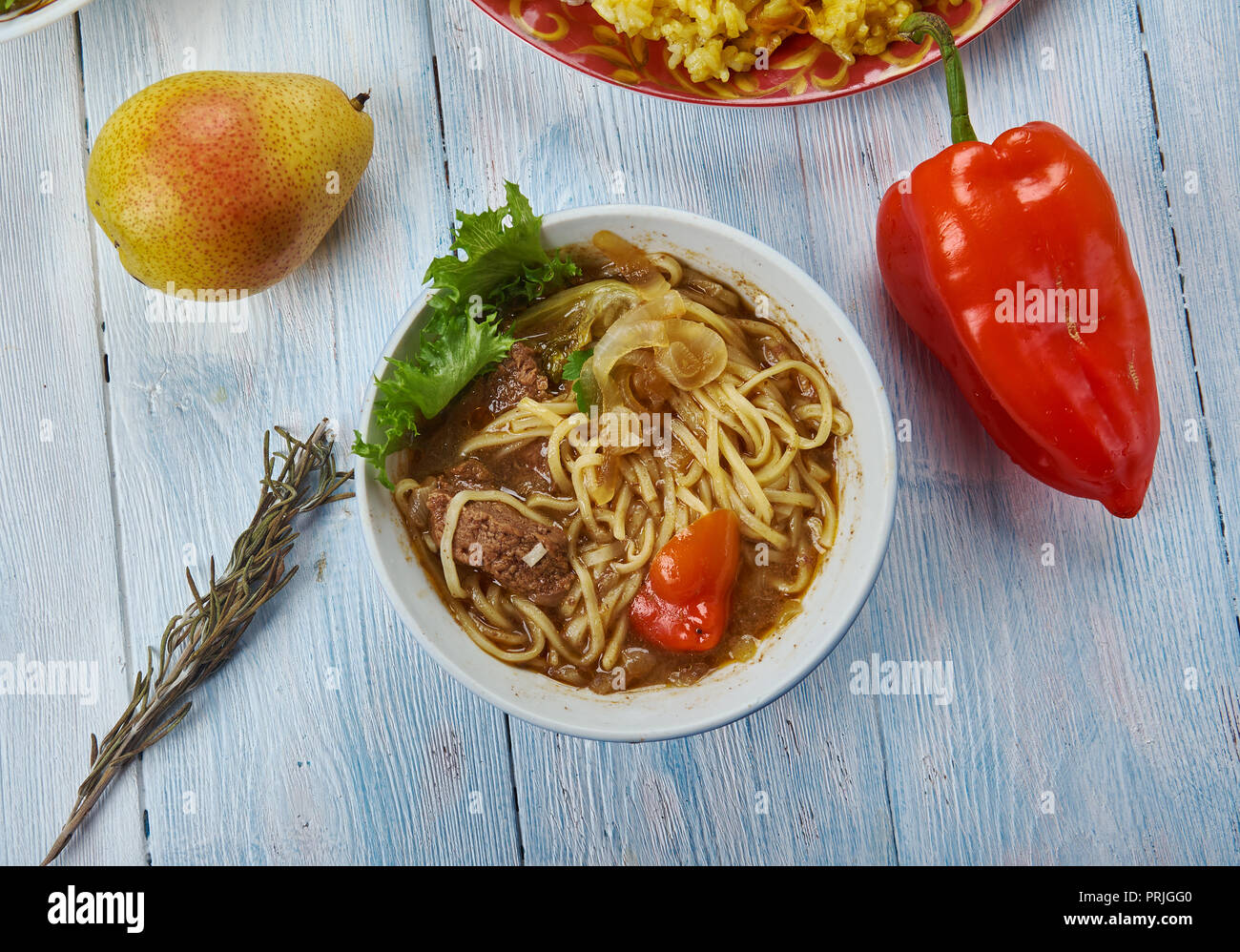 Xinjiang-style noodle soup, Uyghur cuisine, Asia Traditional assorted ...