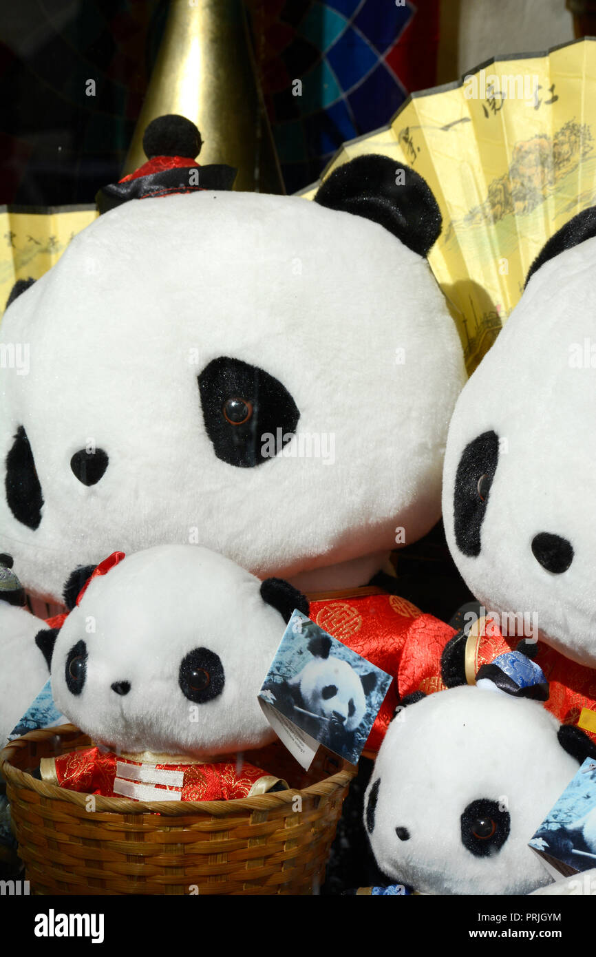 Stuffed panda bear animals for sale in a souvenir shop in Chinatown ...