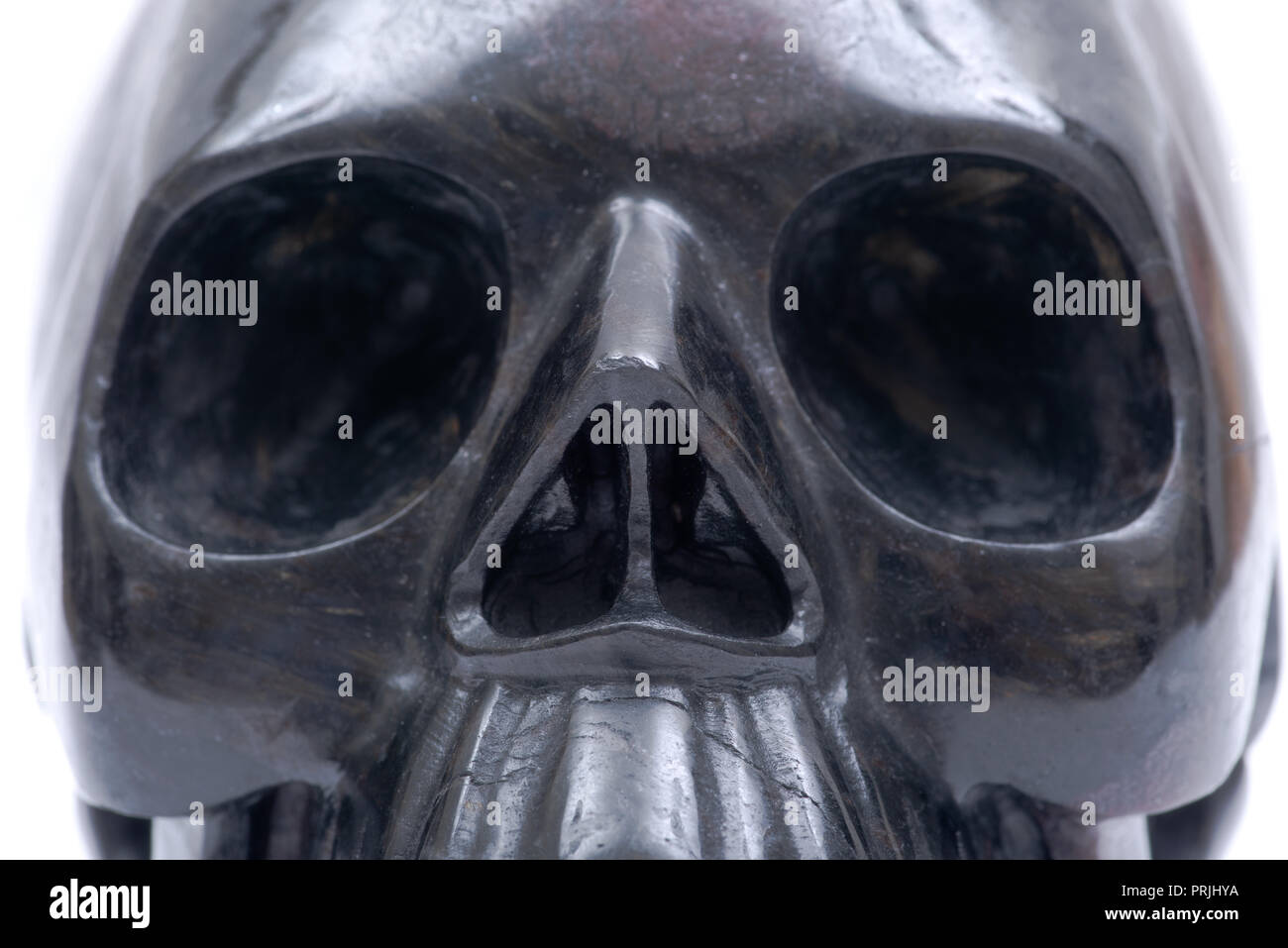 Black realistic carved stone skull with Astrophyllite blades from ...
