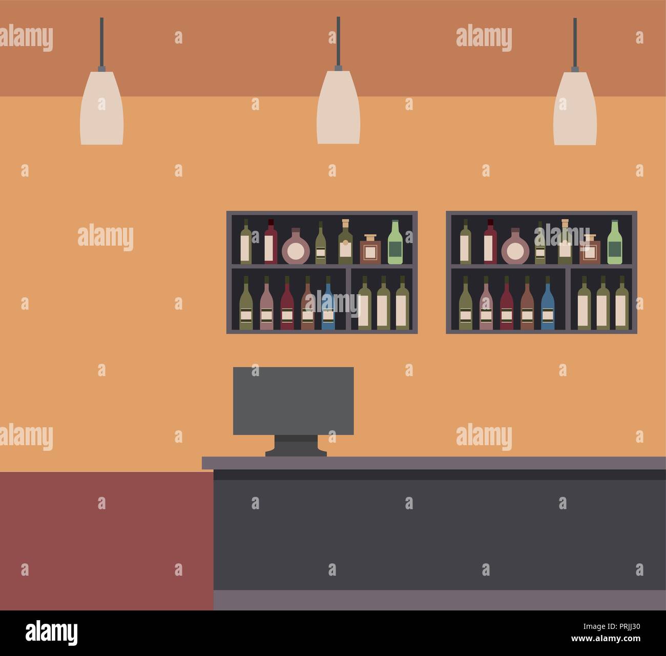 bar shop counter computer lamps and shelf bottles Stock Vector Image ...