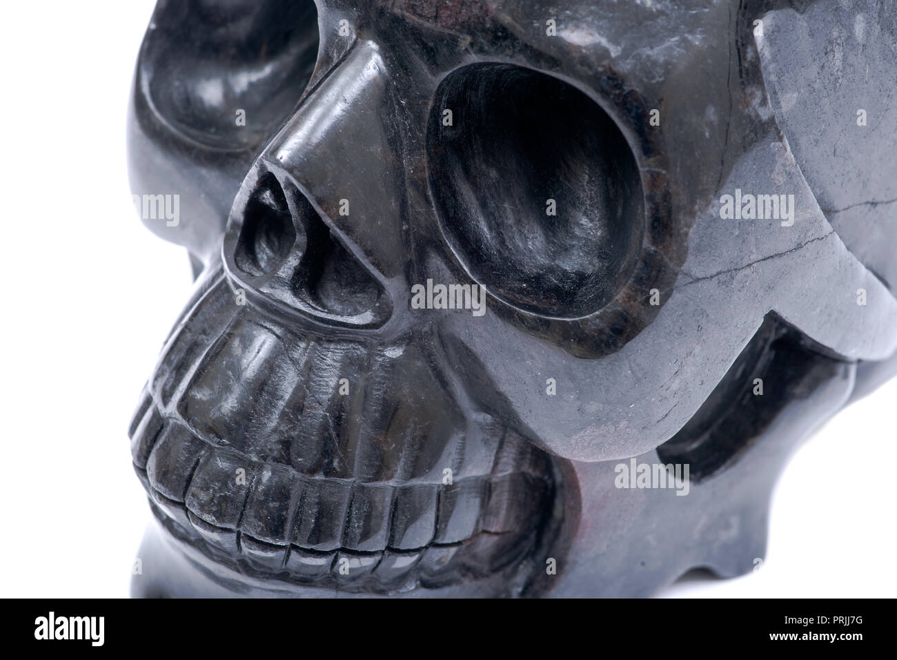 Black realistic carved stone skull with Astrophyllite blades from ...