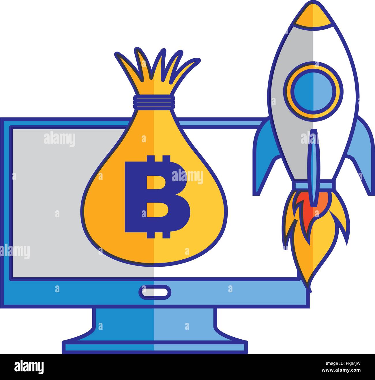 computer money bag and rocket launching Stock Vector Image & Art - Alamy