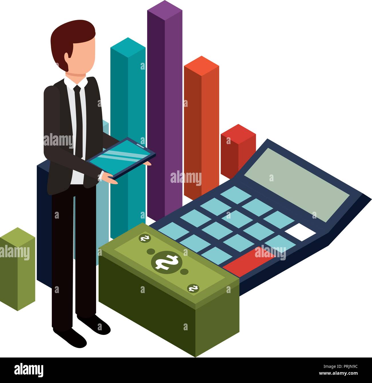 Businessman working calculator analysis Stock Vector Images - Alamy