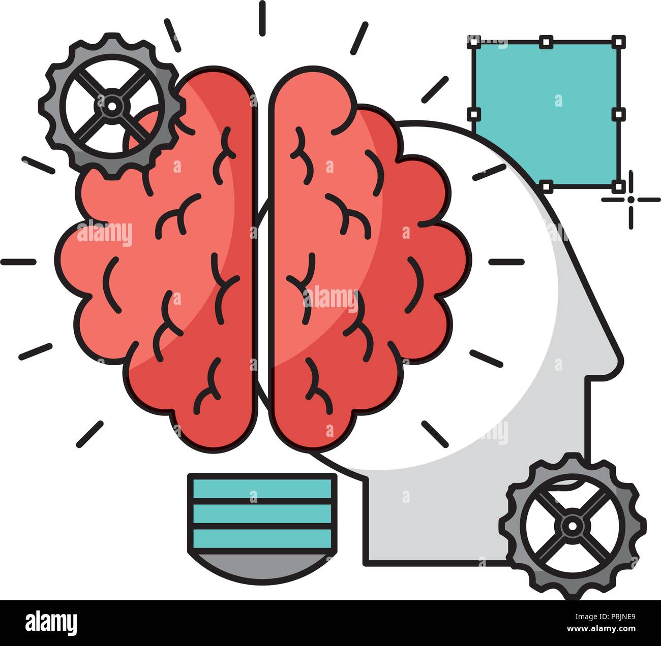brain with profile and icons Stock Vector Image & Art - Alamy