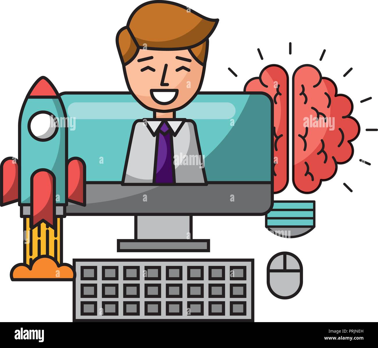 desktop computer with businessman and icons Stock Vector Image & Art ...