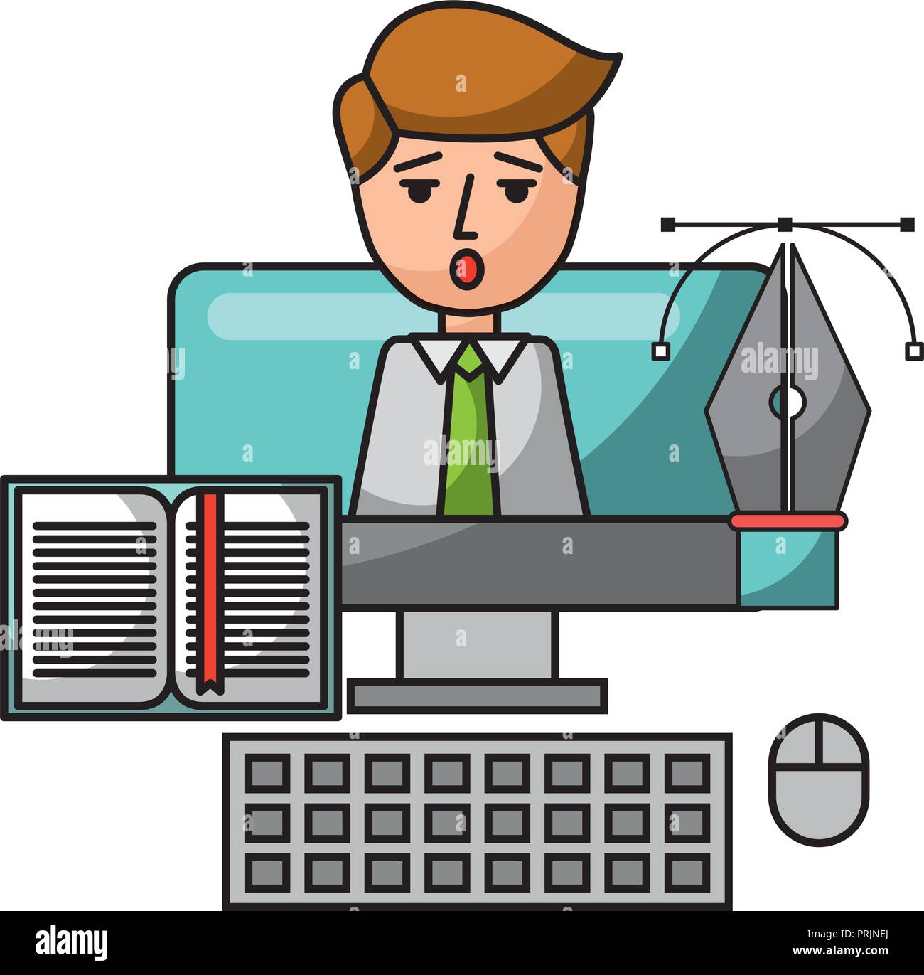 desktop computer with businessman and icons Stock Vector Image & Art ...