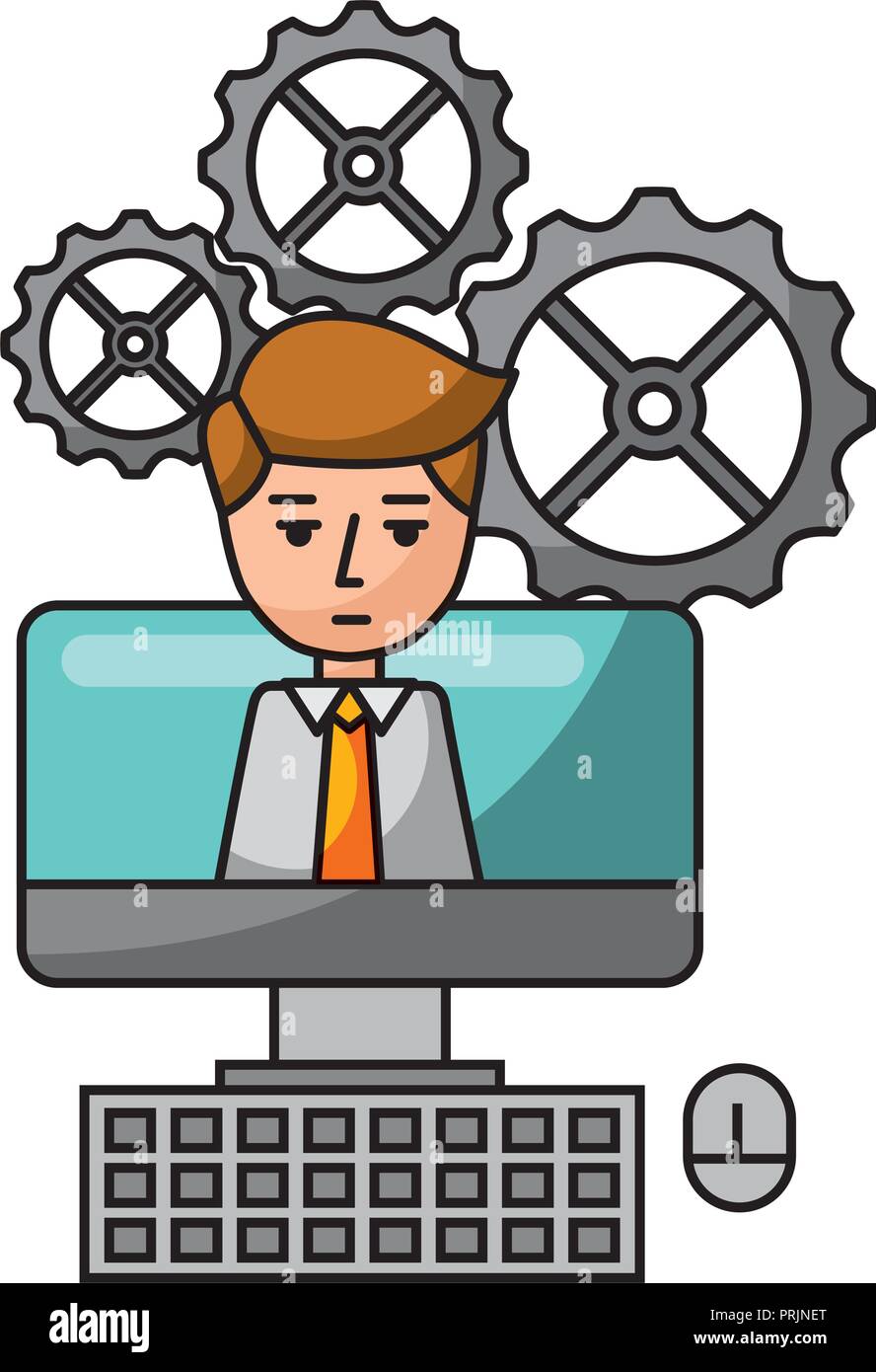 desktop computer with businessman and icons Stock Vector Image & Art ...