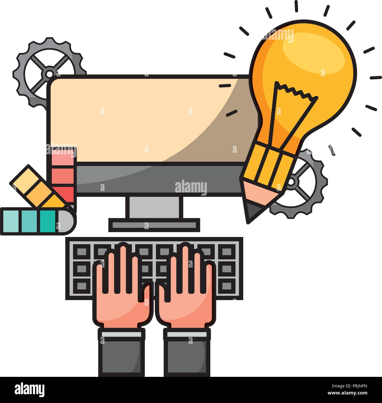 hands with desktop computer and icons Stock Vector Image & Art - Alamy