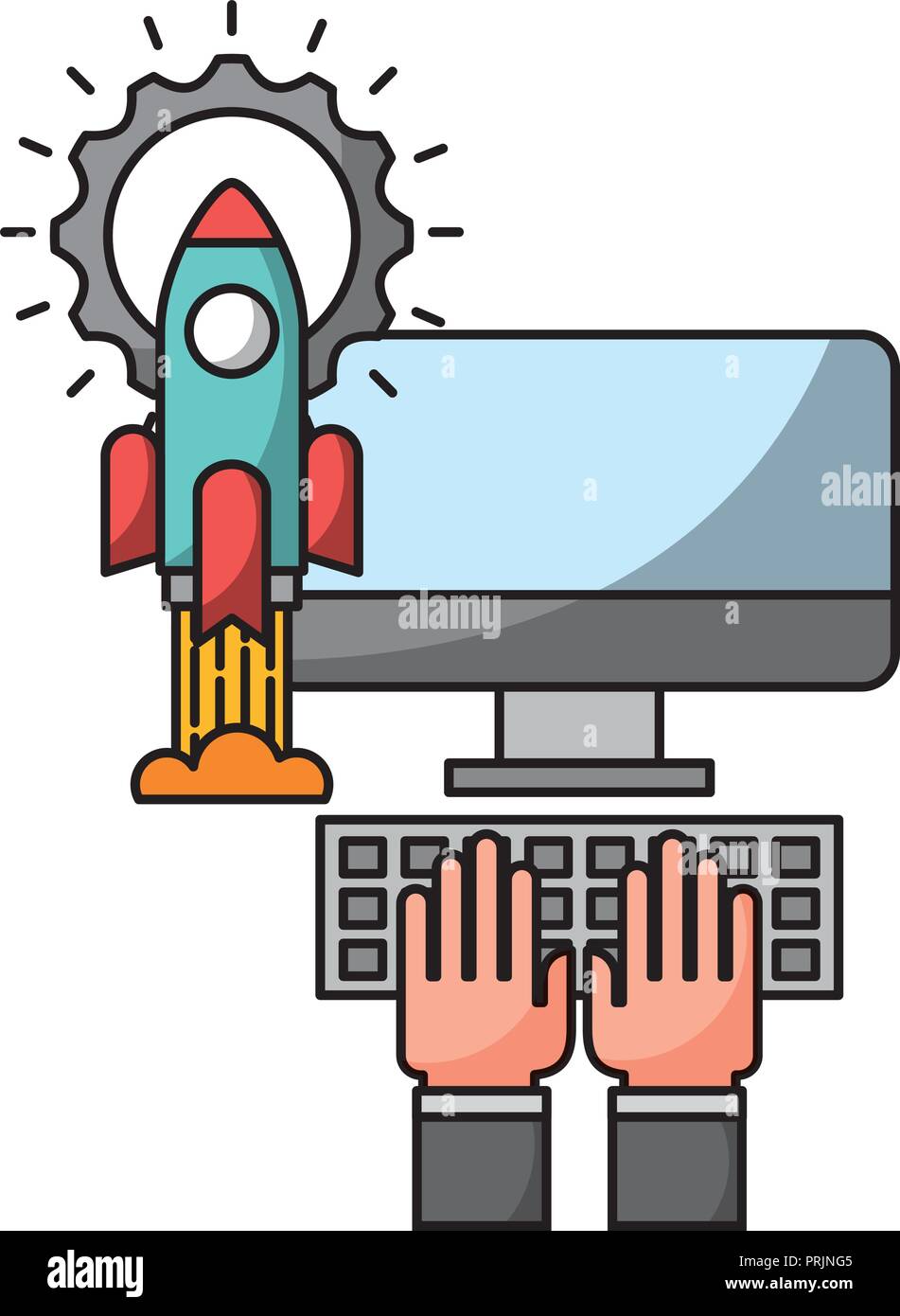 hand with desktop computer and icons Stock Vector Image & Art - Alamy