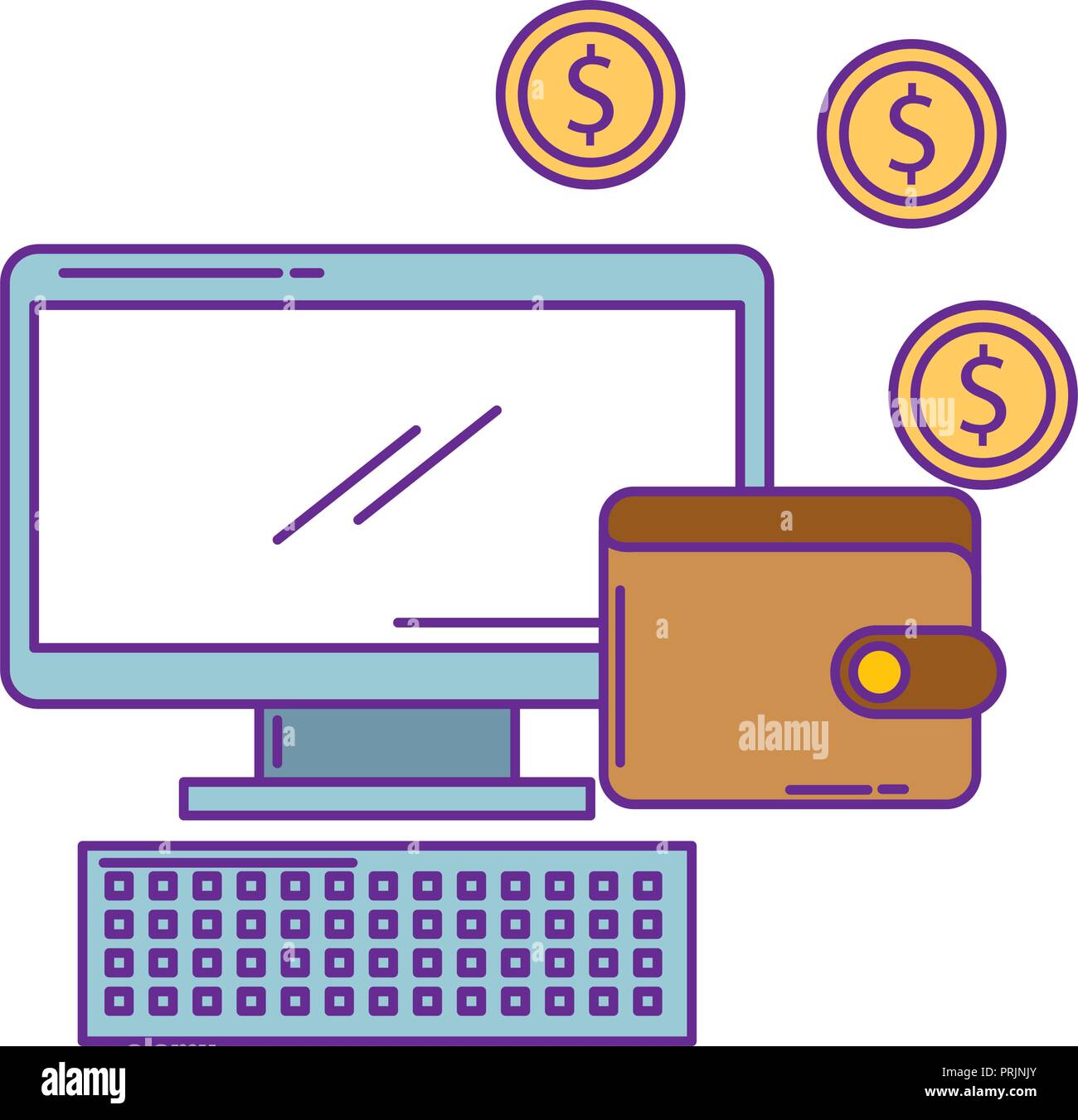 desktop computer with wallet and coins Stock Vector Image & Art - Alamy
