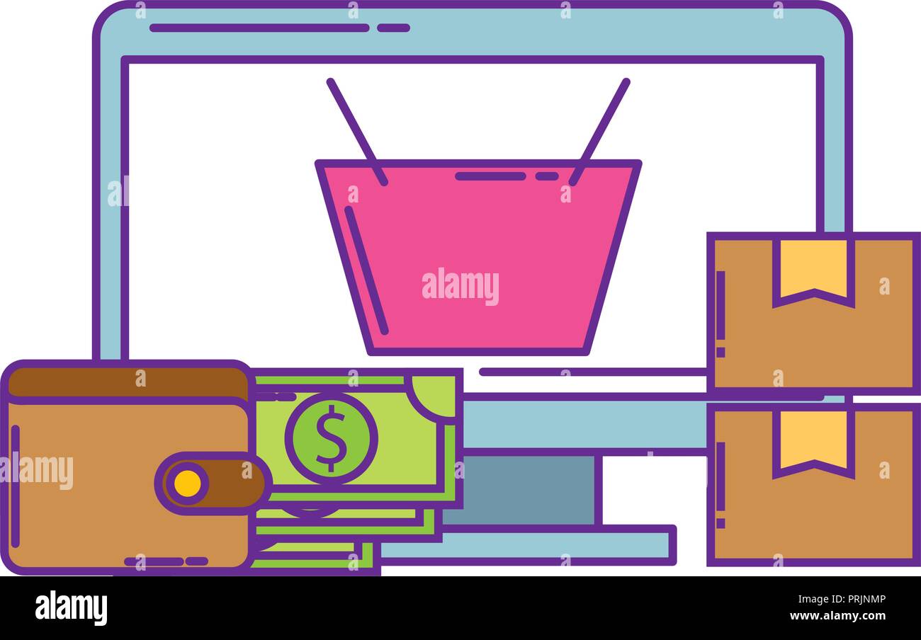 monitor computer with wallet money and icons Stock Vector Image & Art ...