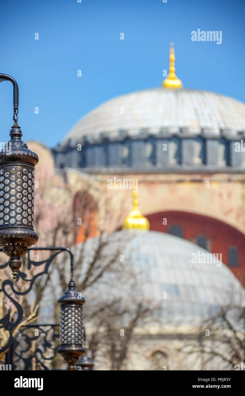 Street lights in front of Hagia Sophia in Istanbul, Turkey Stock Photo ...