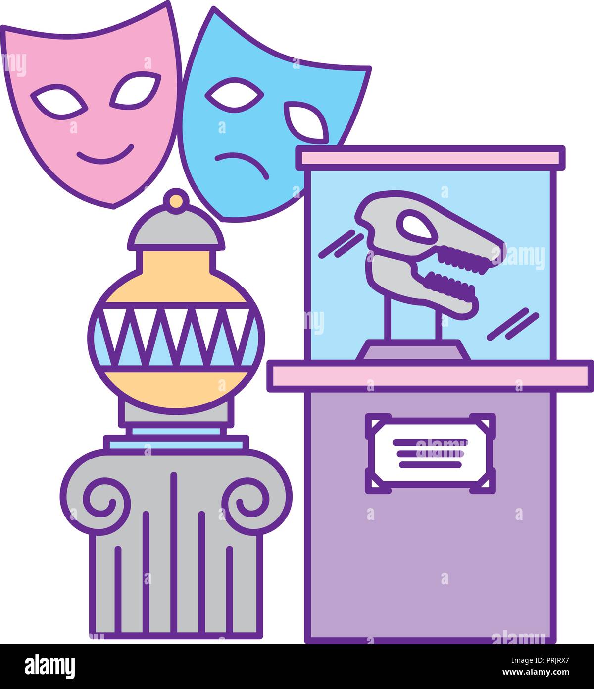 ancient vase and dinosaur skeleton exhibition museum Stock Vector Image ...