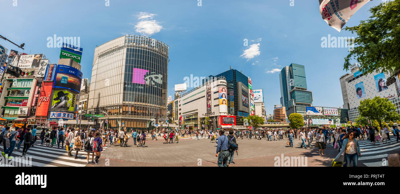 Panorama of busy Shibuya Crossing, Shibuya, Tokyo, Japan Stock Photo ...