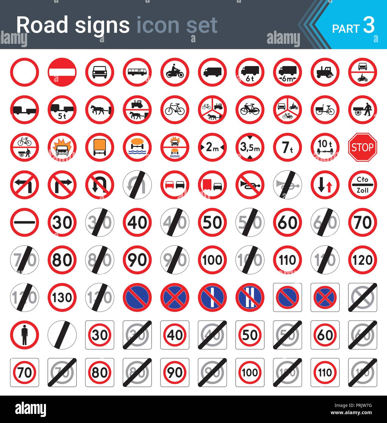 Road signs isolated on white background. Prohibition and speed limit ...