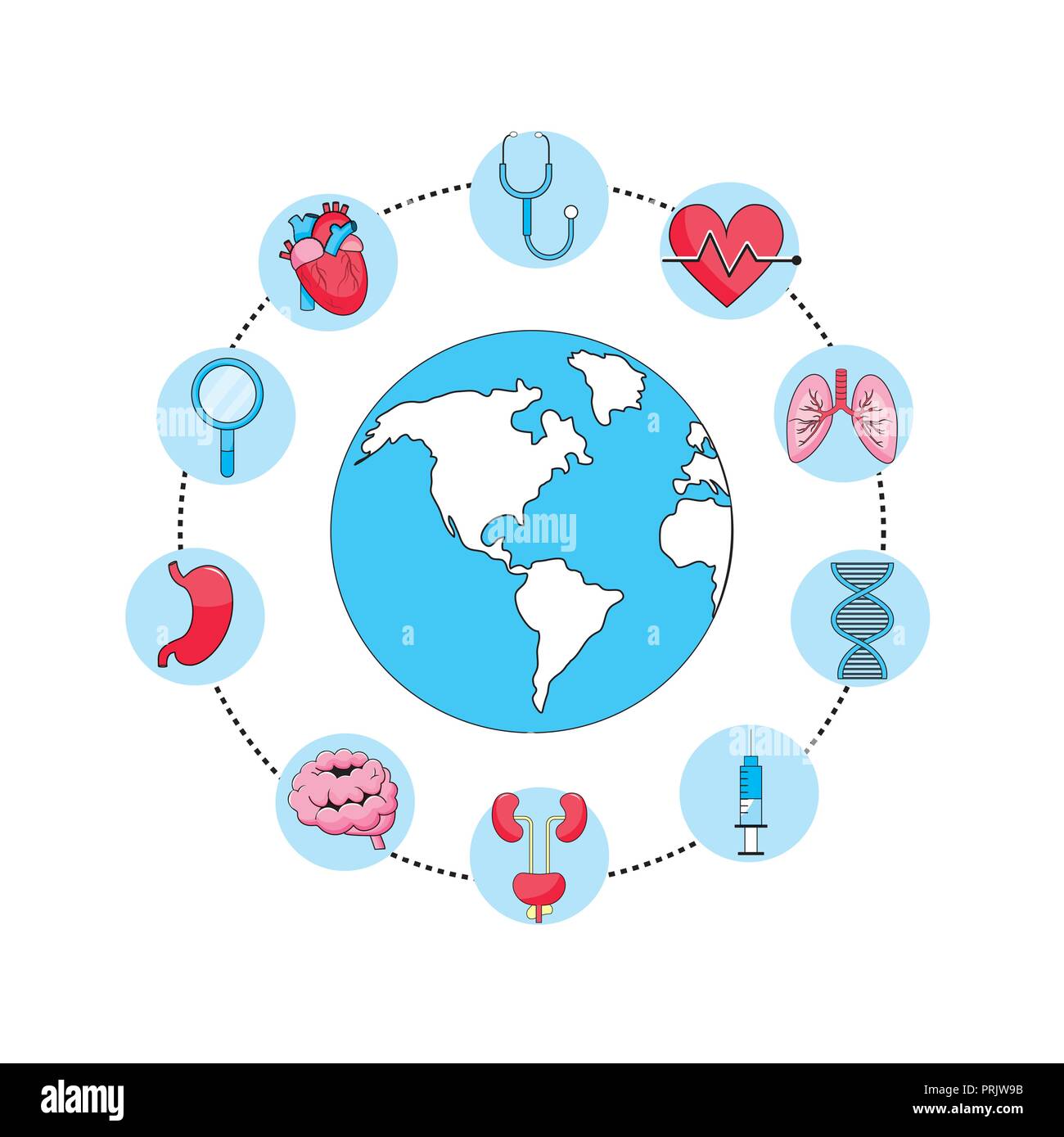 global planet with stethoscope and syringe treatment Stock Vector Image ...