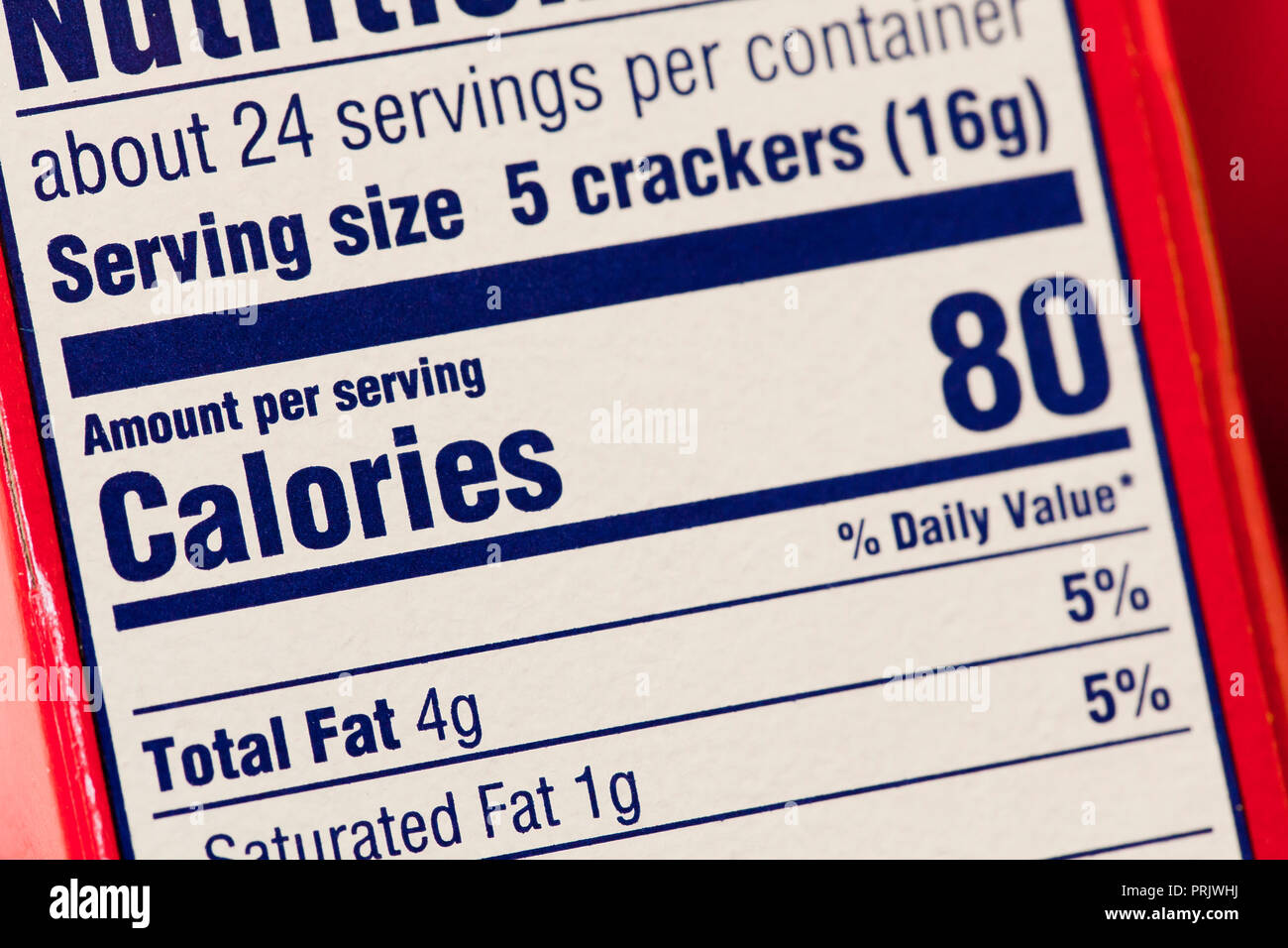 Nutrition facts label on box of crackers - USA Stock Photo - Alamy