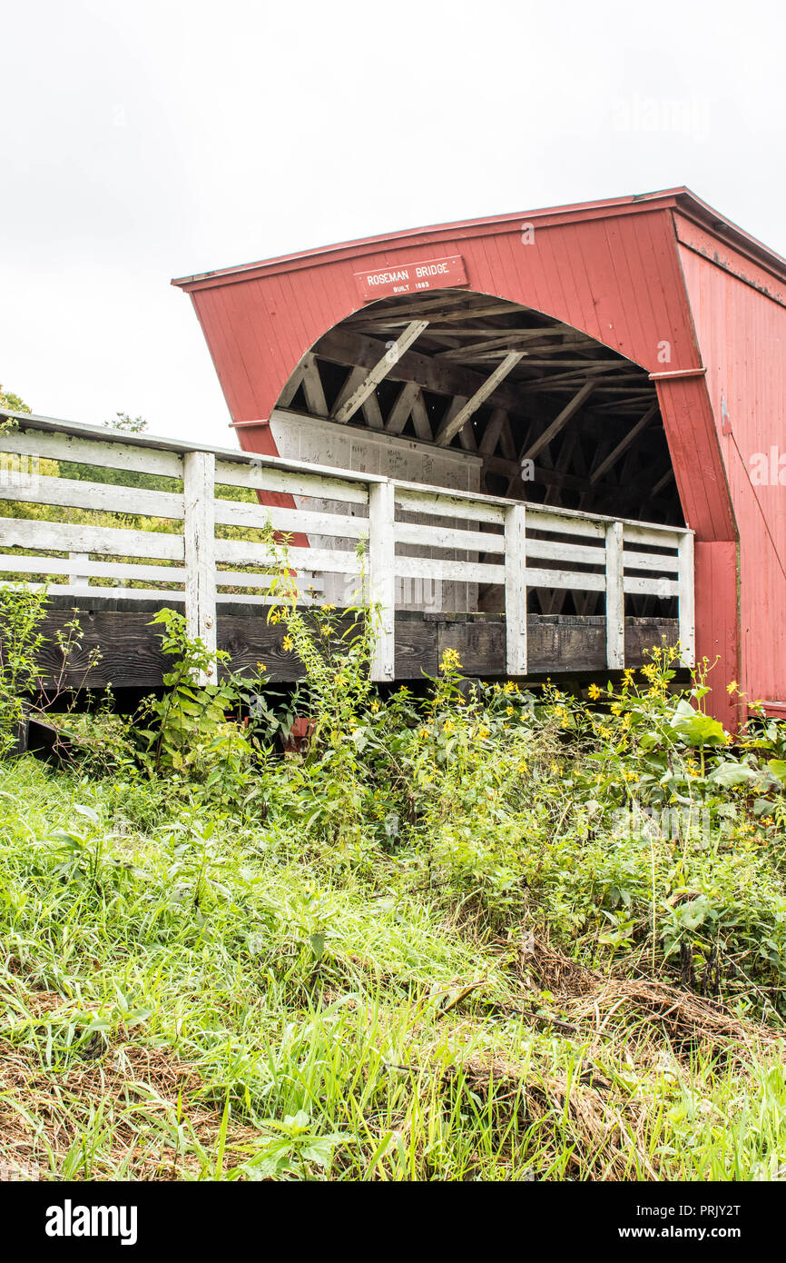 The historic Roseman covered bridge, Winterset, Madison County, Iowa ...