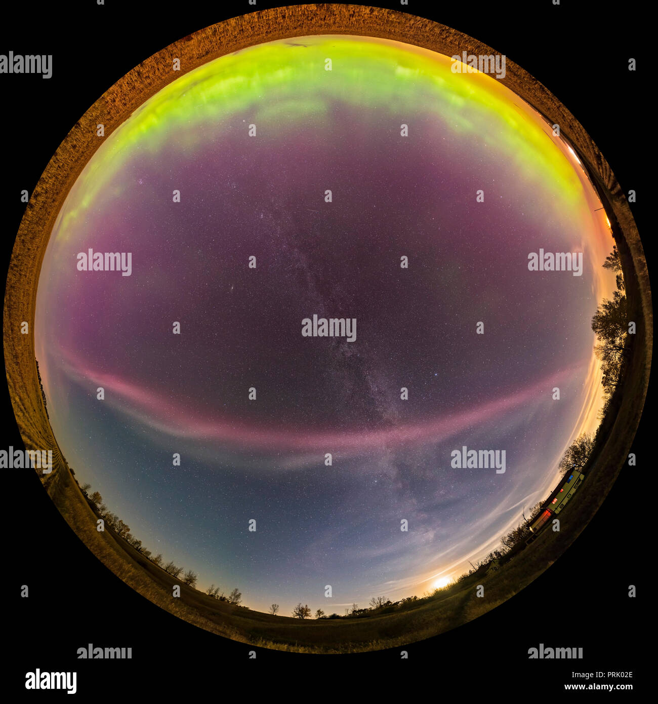 A 360° fish-eye panorama of the odd isolated auroral arc that has ...