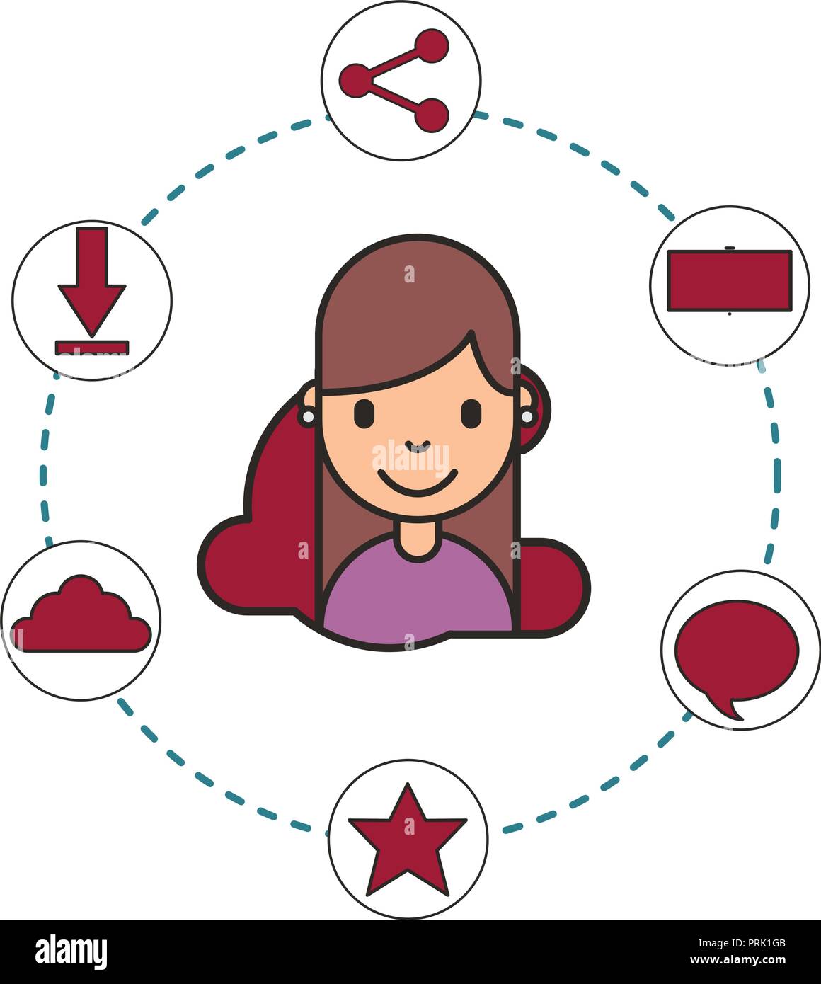 woman cartoon social media icons connection Stock Vector Image & Art ...