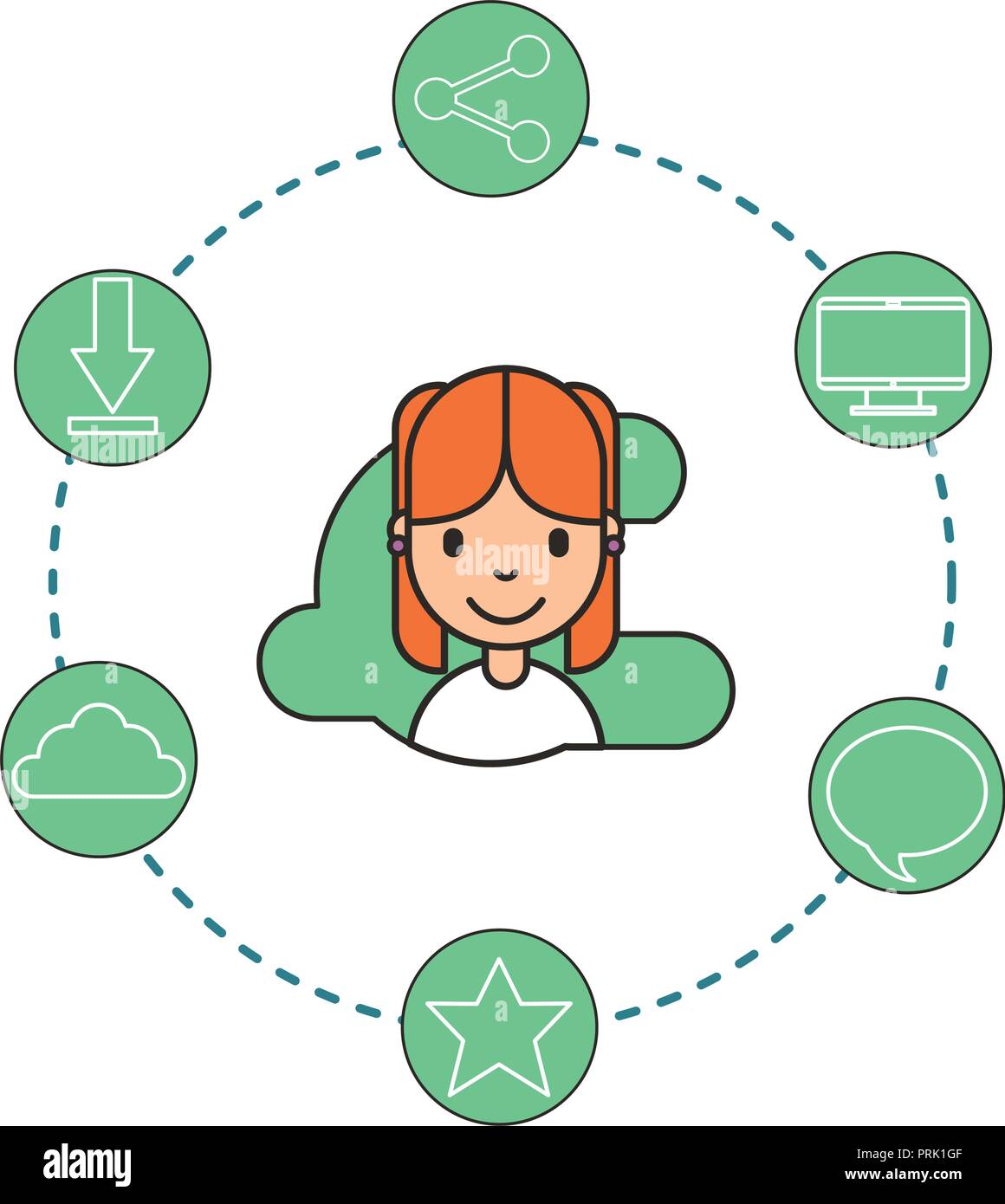 woman cartoon social media icons connection Stock Vector Image & Art ...