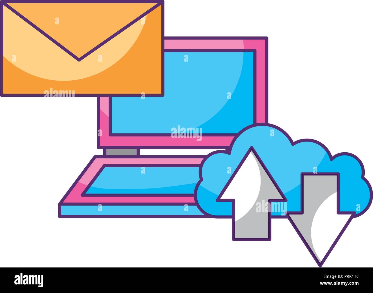 laptop cloud computing email upload download data storage Stock Vector ...