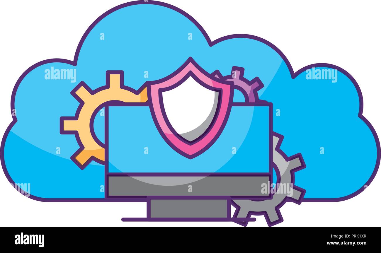 laptop computer shield protection cloud computing data storage Stock ...