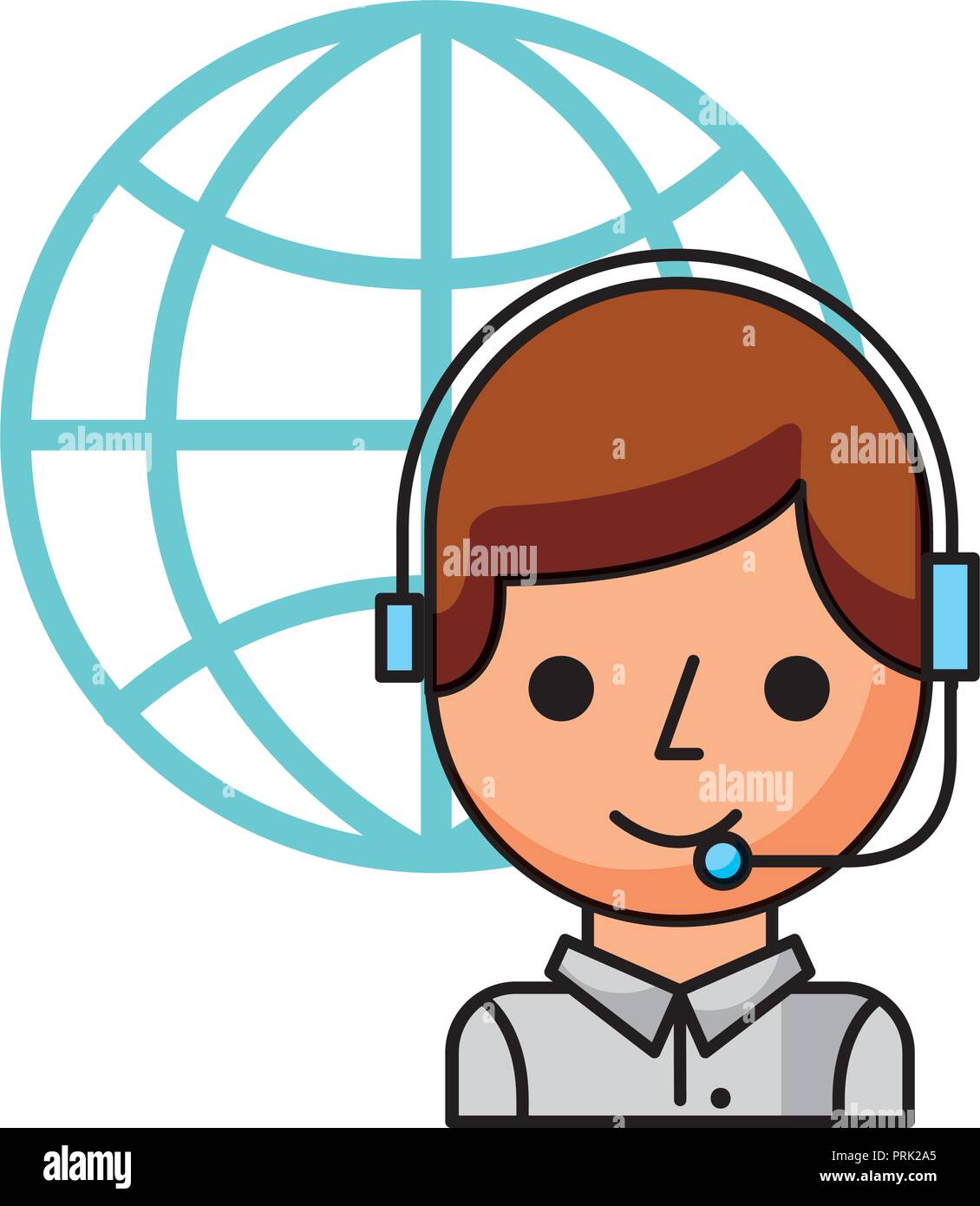 call center boy with headset and world Stock Vector Image & Art - Alamy