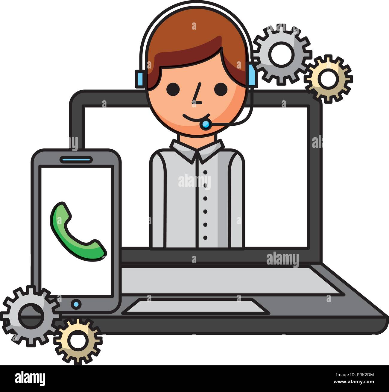 call center boy and laptop smartphone Stock Vector Image & Art - Alamy