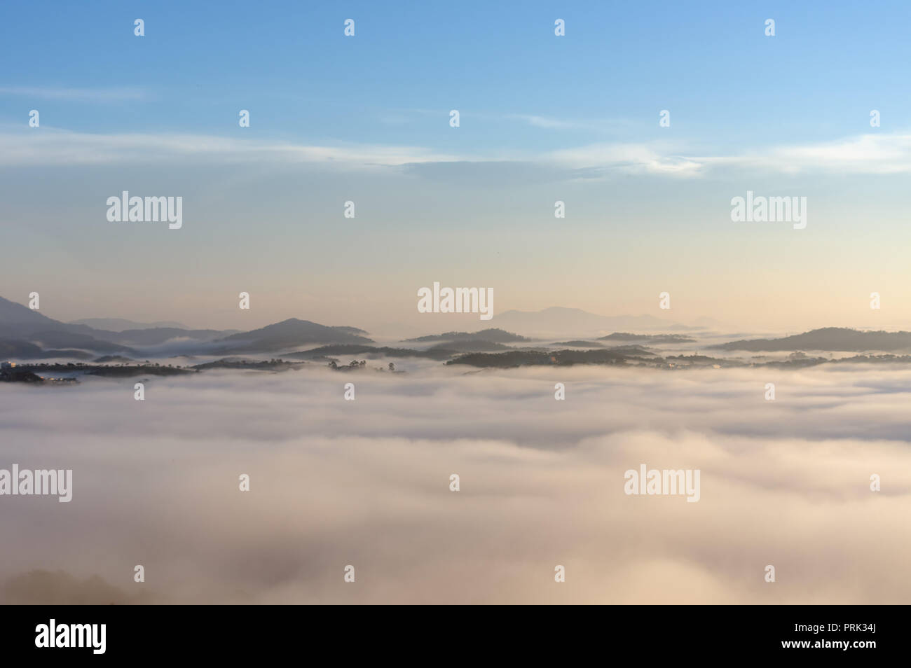 The fog cover Dalat plateau lands, Vietnam, background with magic of ...