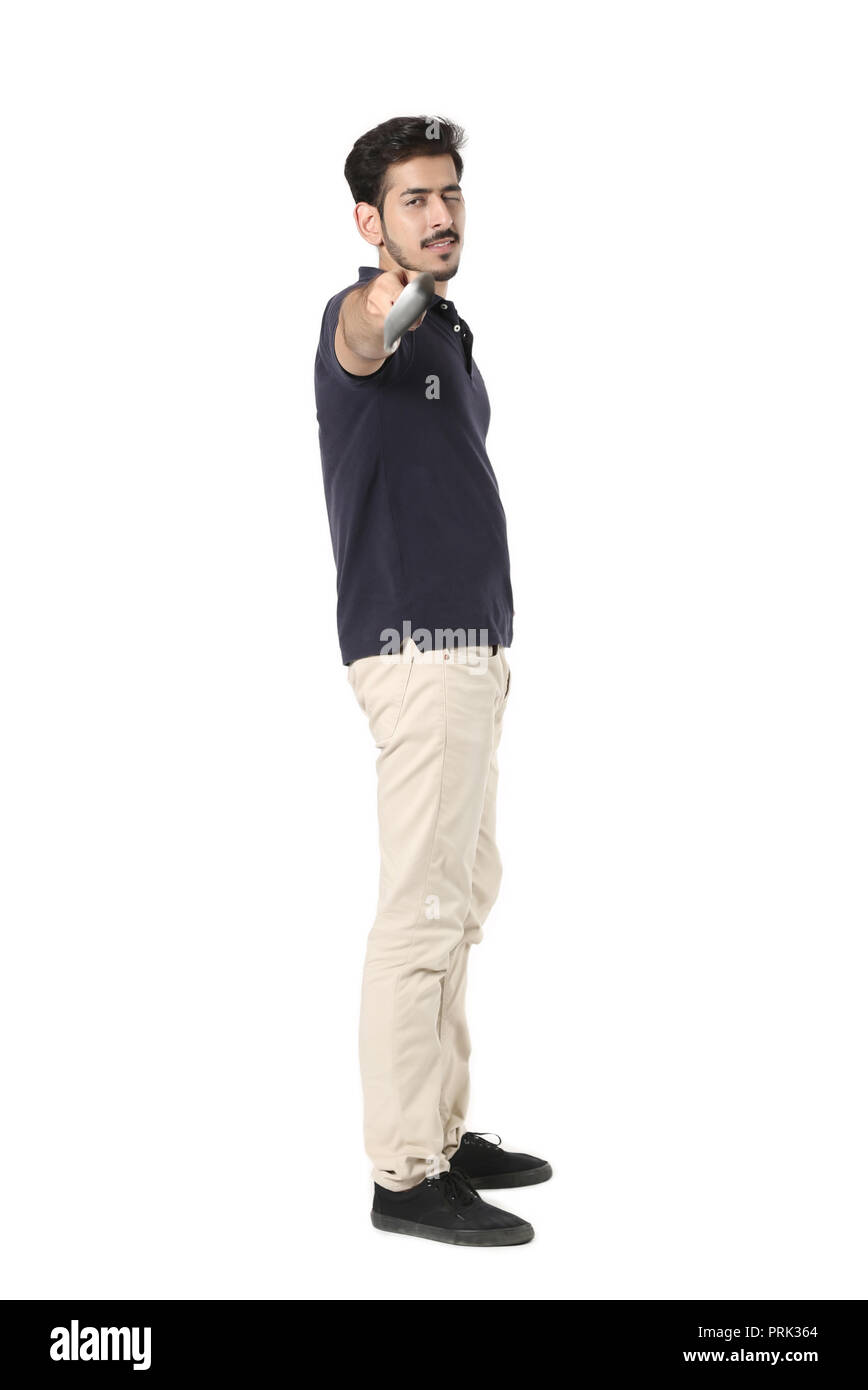 Handsome boy standing with golf stick in hand. Isolated on white ...