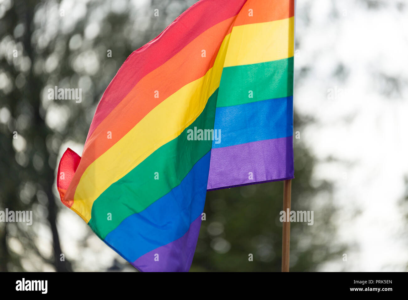 Rainbow Flag waving in the wind Stock Photo - Alamy