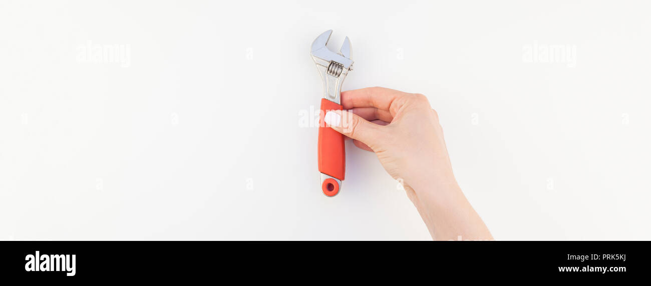 Creative wide long banner of woman hand with pastel manicure polish ...