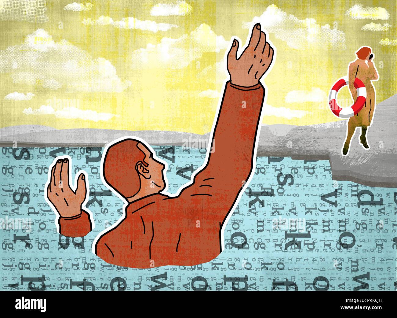 Drowning man calling for help, woman talking on phone Stock Photo - Alamy