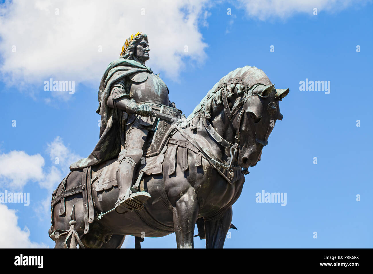 Statue of Matthias Rex in the city center of Cluj-Napoca, Romania Stock ...