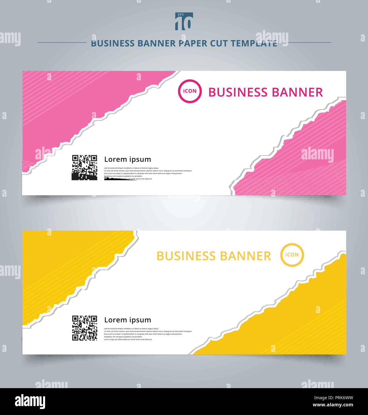 Set of template paper rip web banner pink and yellow color background ...
